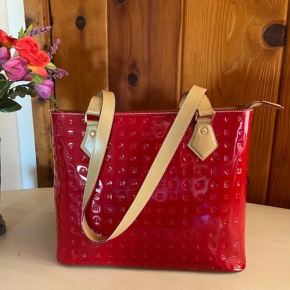 Arcadia | Bags | Arcadia Purse Red Patent Tan Leather A Standout For ...